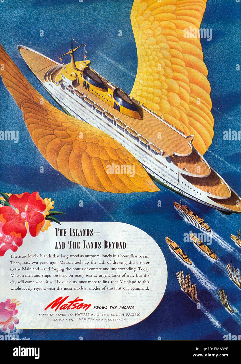 Artwork of an advertisement for sailing the pacific islands Stock Photo ...