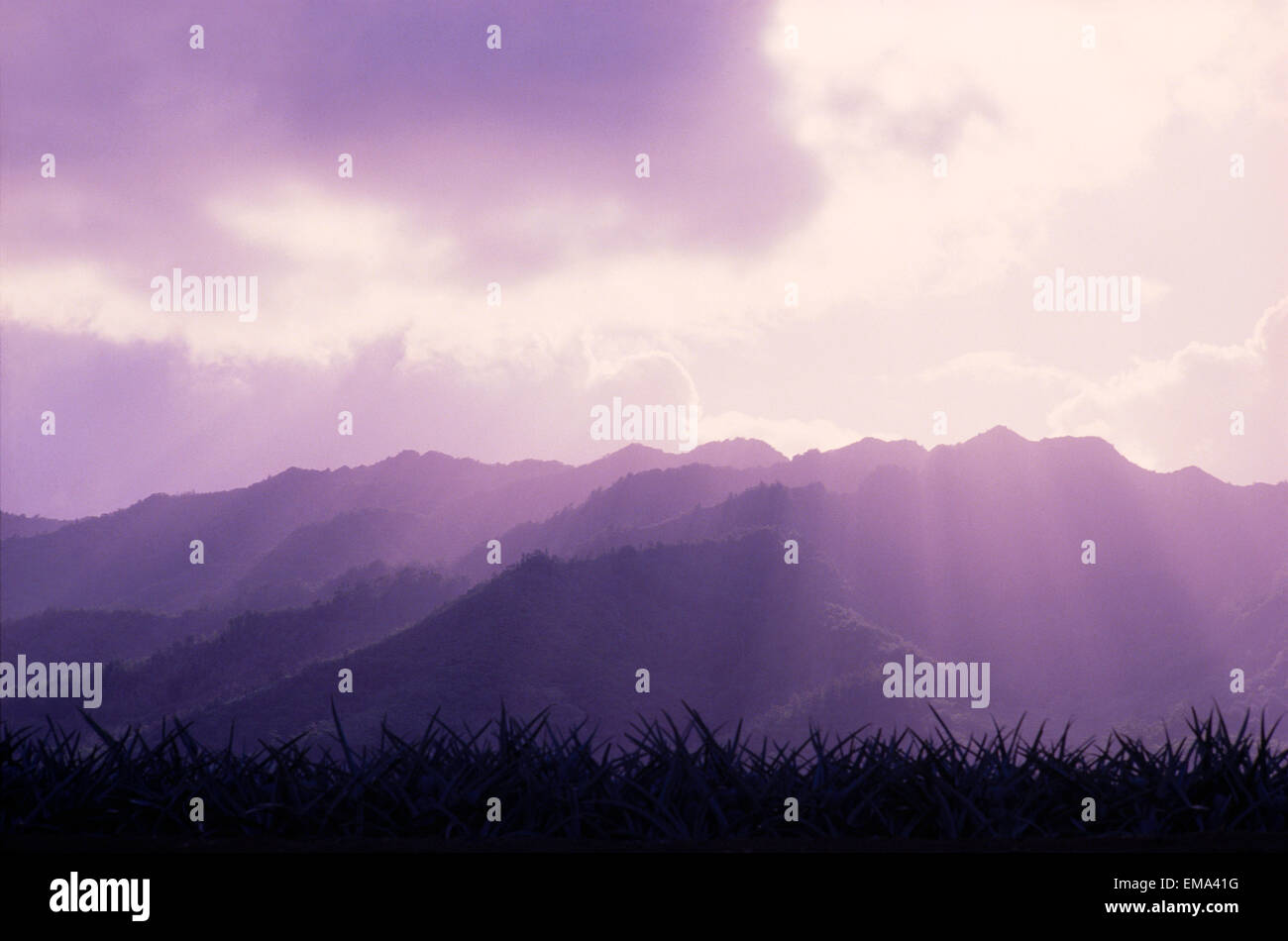 Hawaii, Oahu, Mount Kaala Waianae Mountain Range Sun Rays A43A Stock ...