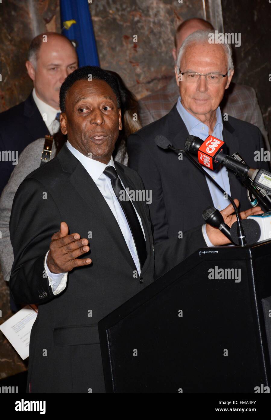 New York, NY, USA. 17th Apr, 2015. Pele, Franz Beckenbauer at a public ...