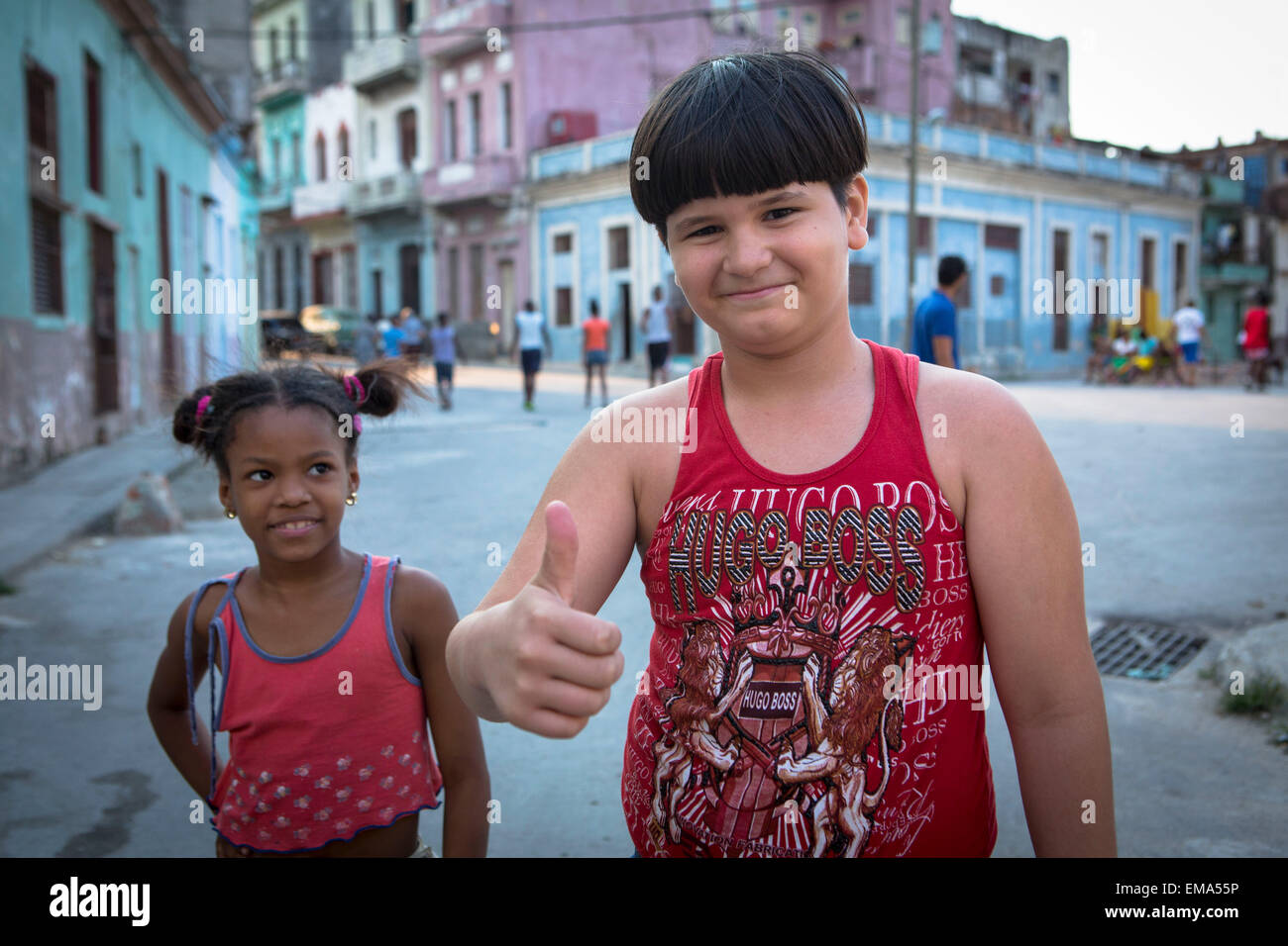 Havana, Cuba. 2nd Apr, 2015. A Cuban boy in a Hugo Boss t-shirt and his ...