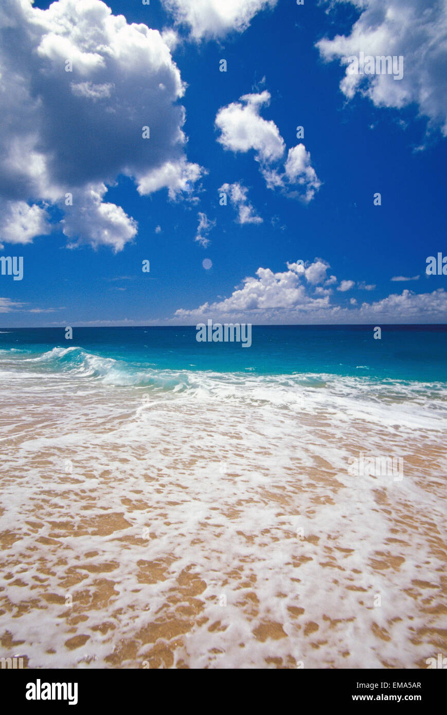 Hawaii, Oahu, North Shore, White Wash On Sand Turquoise Water Blue Sky ...