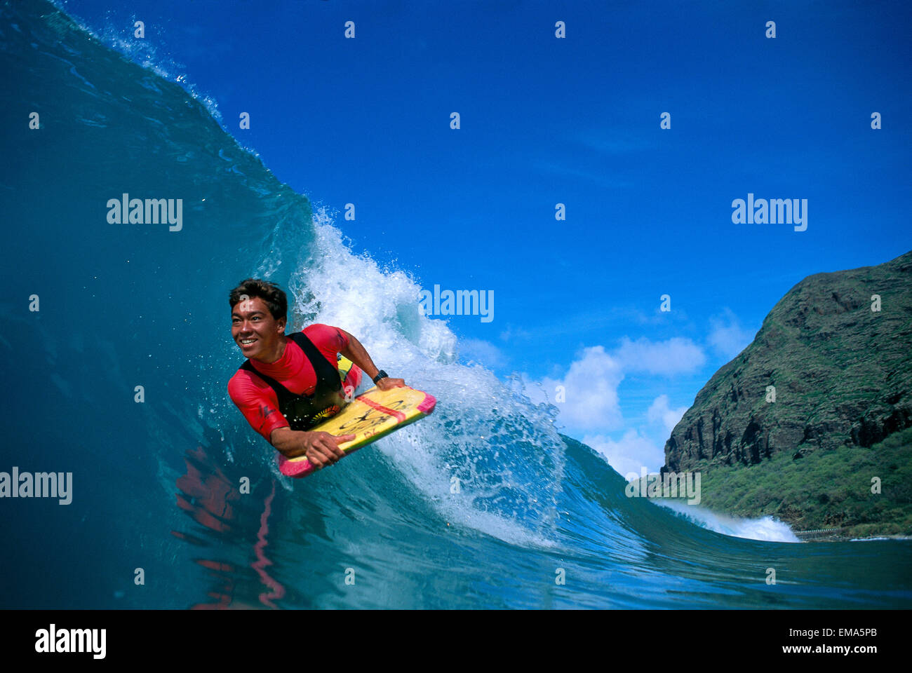 Hawaii, Body Boarder Danny Kim Smiling, Close-Up Front Angle, Colorful ...