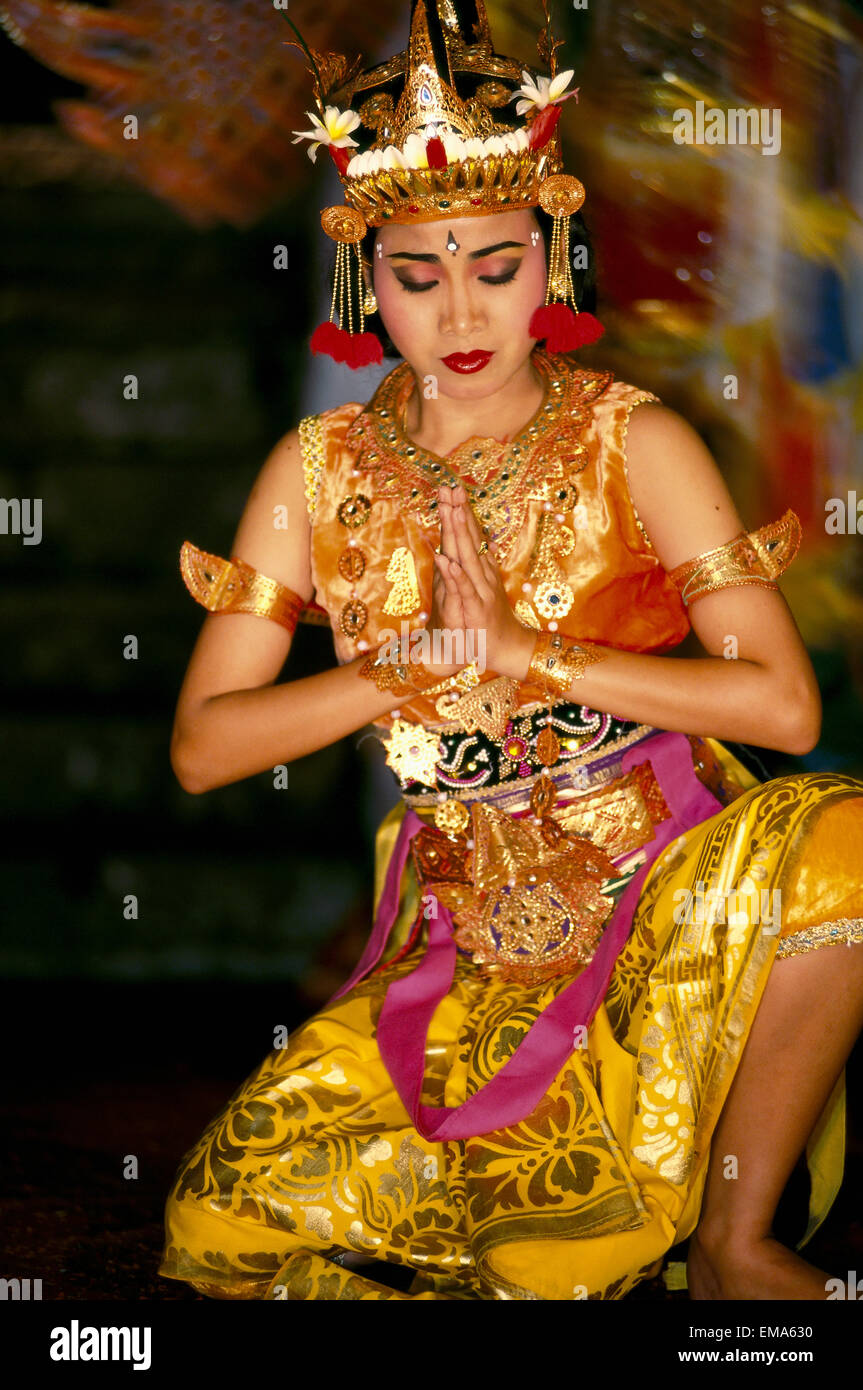 Indonesia, Bali, Ramayana Dancer Posing, Eyes Closed And Hands Together ...