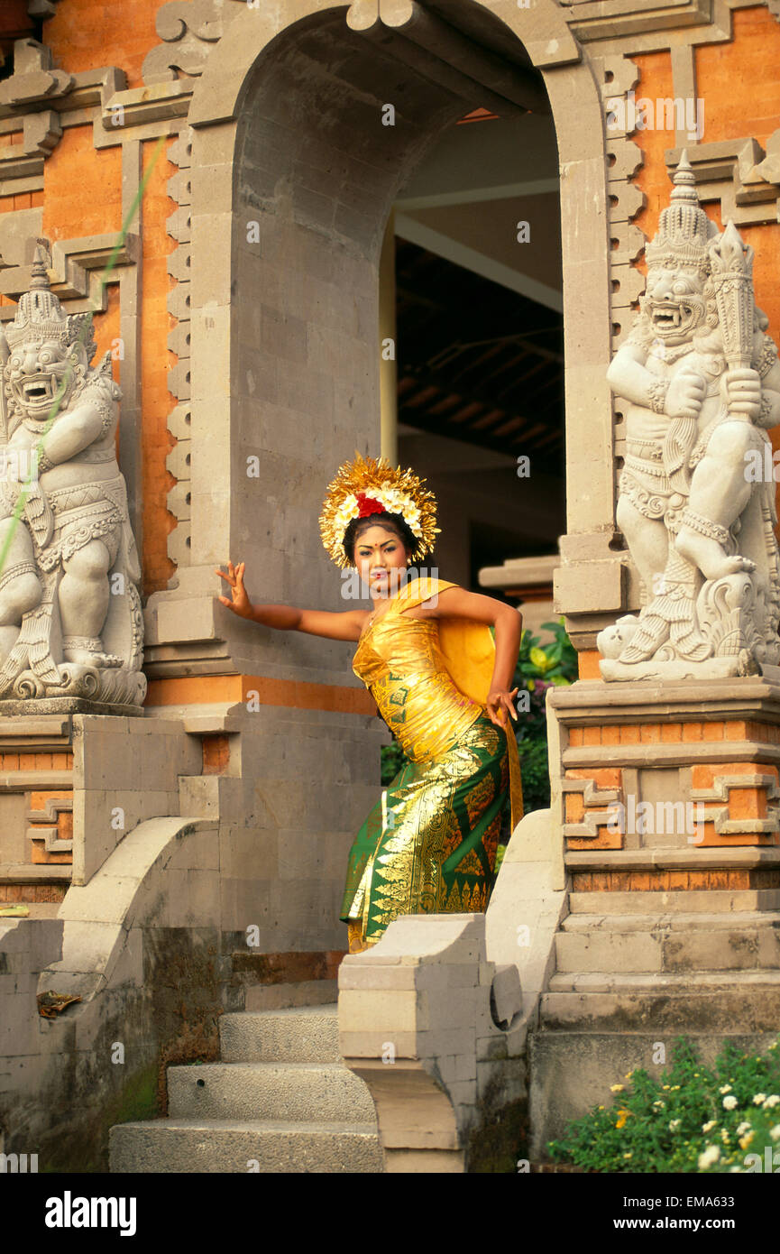Indonesia, Bali, Legong Dancer Poses In Entranceway B1760 Stock Photo ...