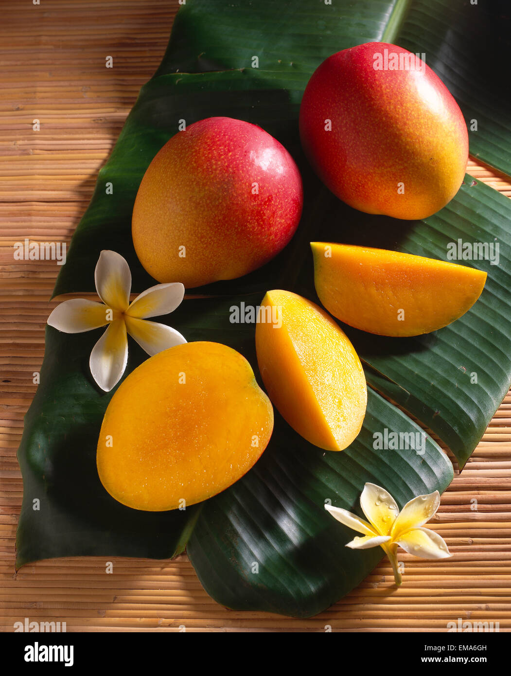 Still Life With Ripe Mango, Tropical Hawaiian Fruit, Sectioned And ...