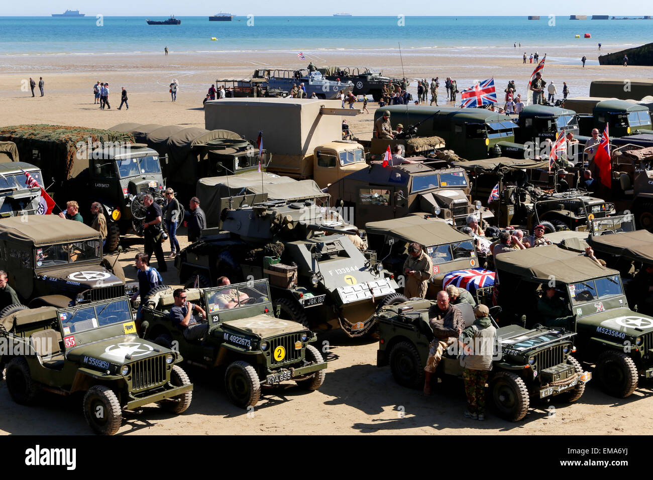 Collection of vintage WW2 vehicles on allied beaches D Day Anniversary ...