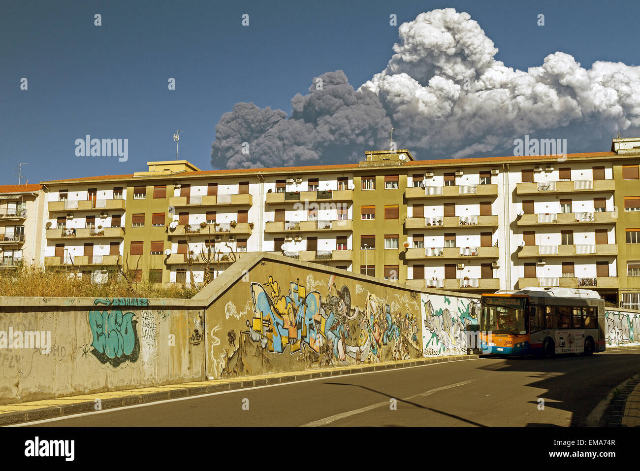 view Volcanic explosion from city Stock Photo - Alamy