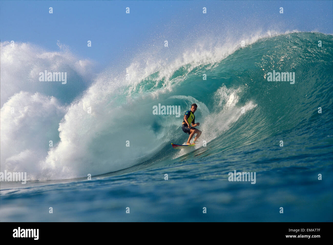 Hawaii, Rick Irons Surfs Big Wave Stock Photo - Alamy