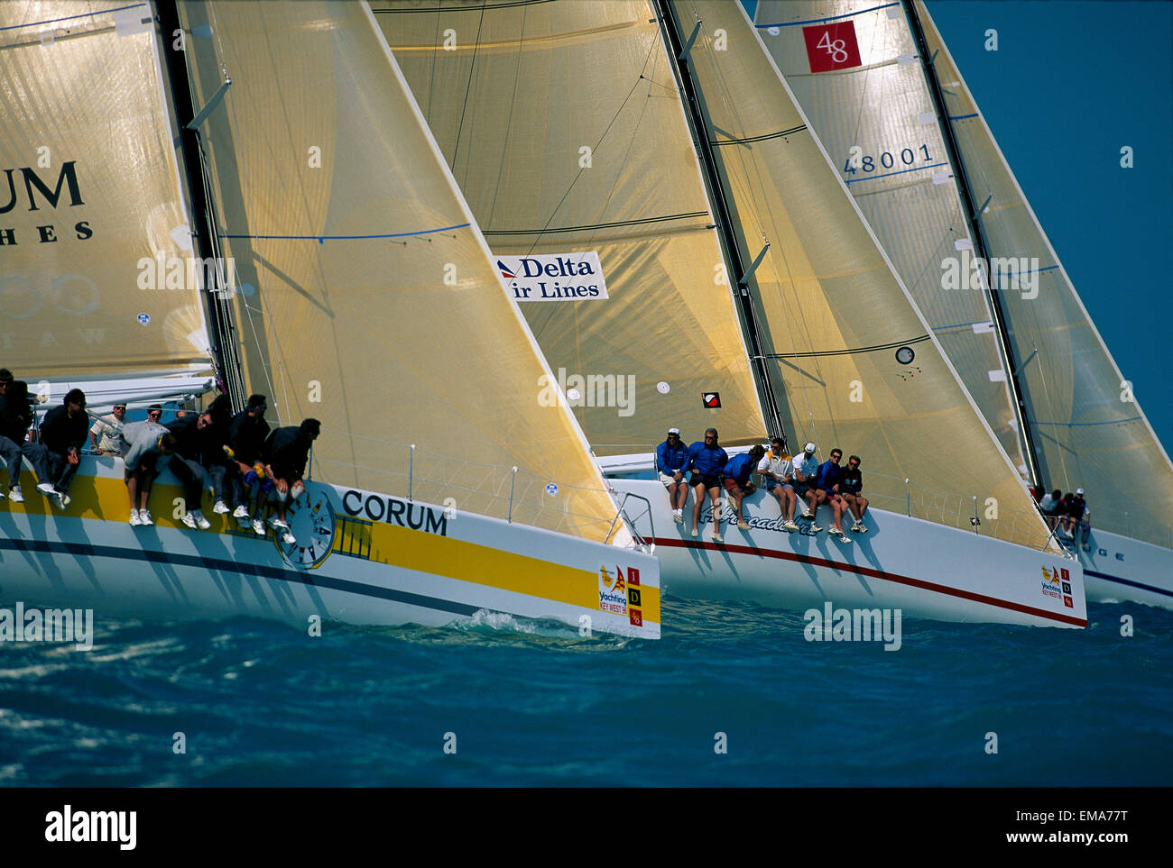 Florida, Key West Yacht Race, Three Yachts Parallel Each Other Stock ...