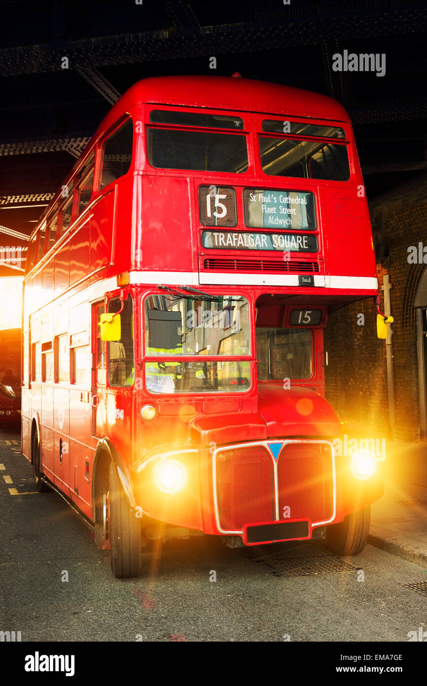 London's iconic Routemaster Bus at sunset Stock Photo - Alamy
