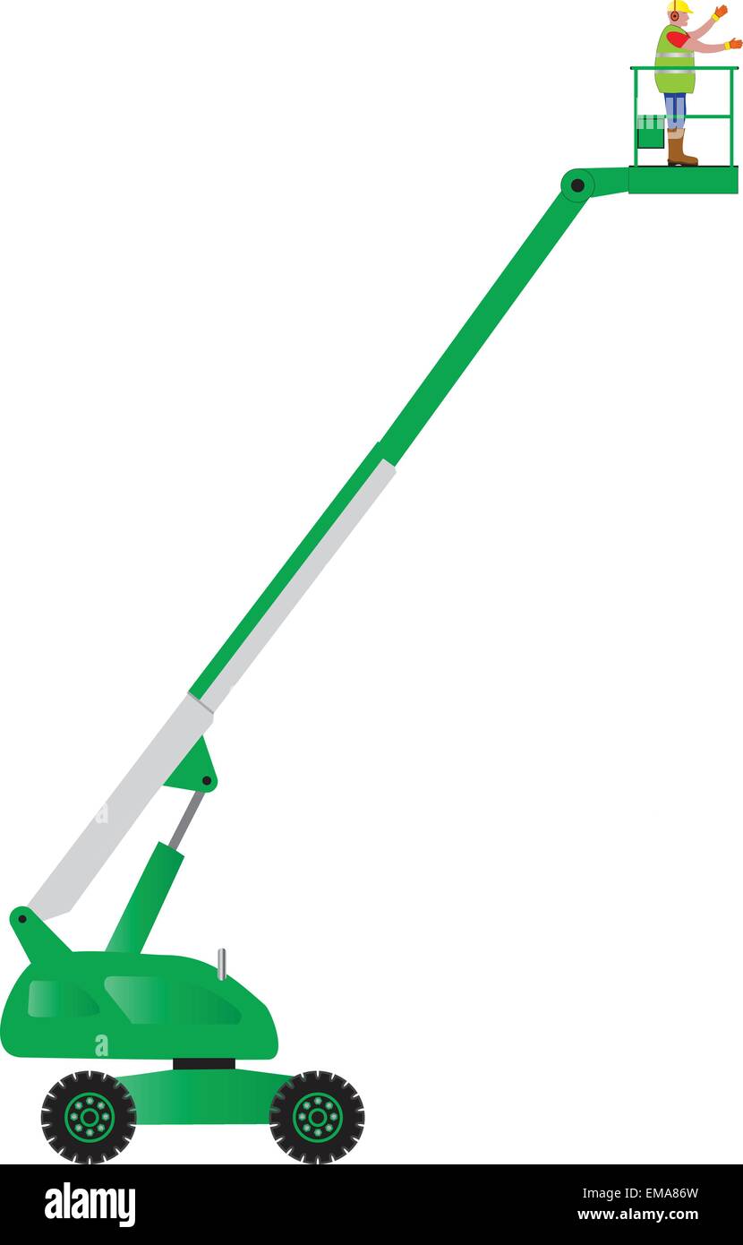 A detailed vector illustration of a Green Cherry Picker High Lift ...
