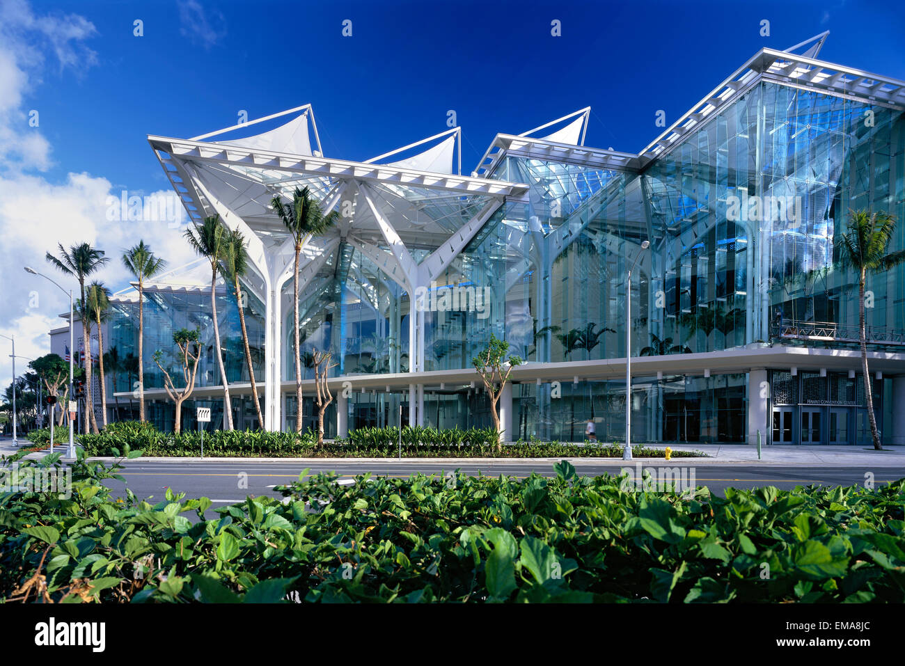 Hawaii, Oahu, Convention Center Exterior View Of Front From Across ...