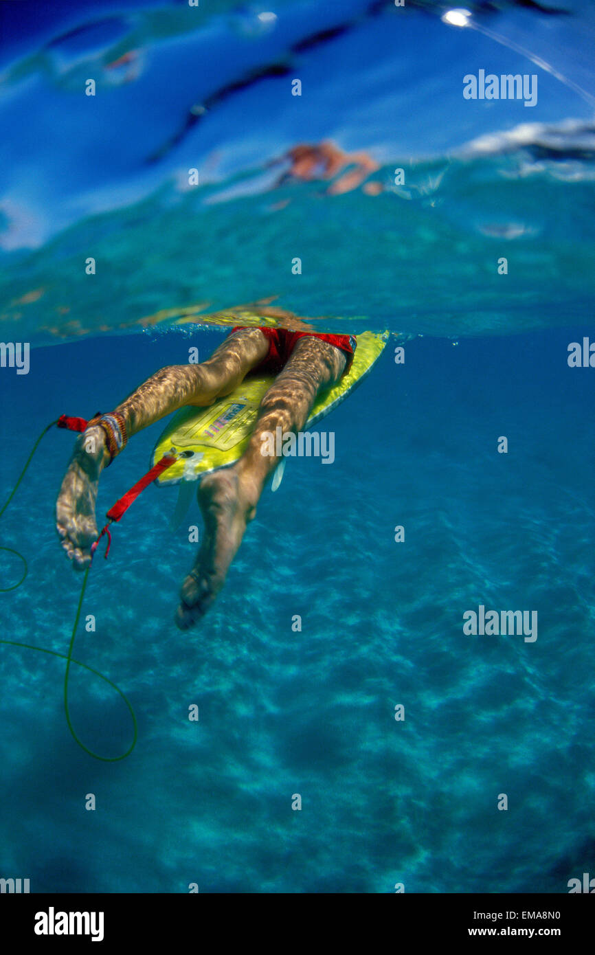 Hawaii, Oahu, North Shore, Underwater View Surfer Bottom Half Body With ...