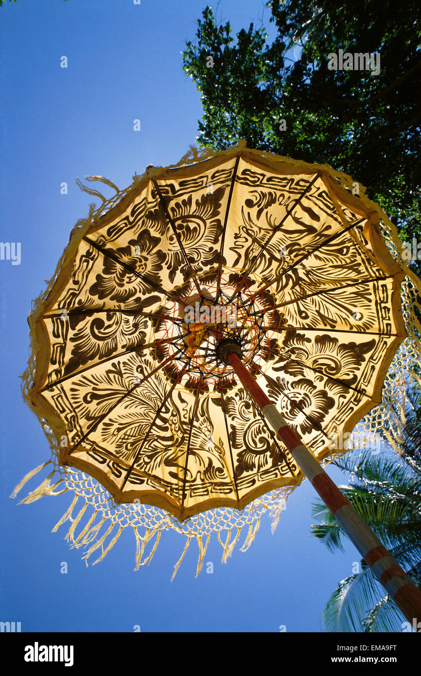 Indonesia, Bali, Temple Umbrella With Intricate Stencil Design Stock ...