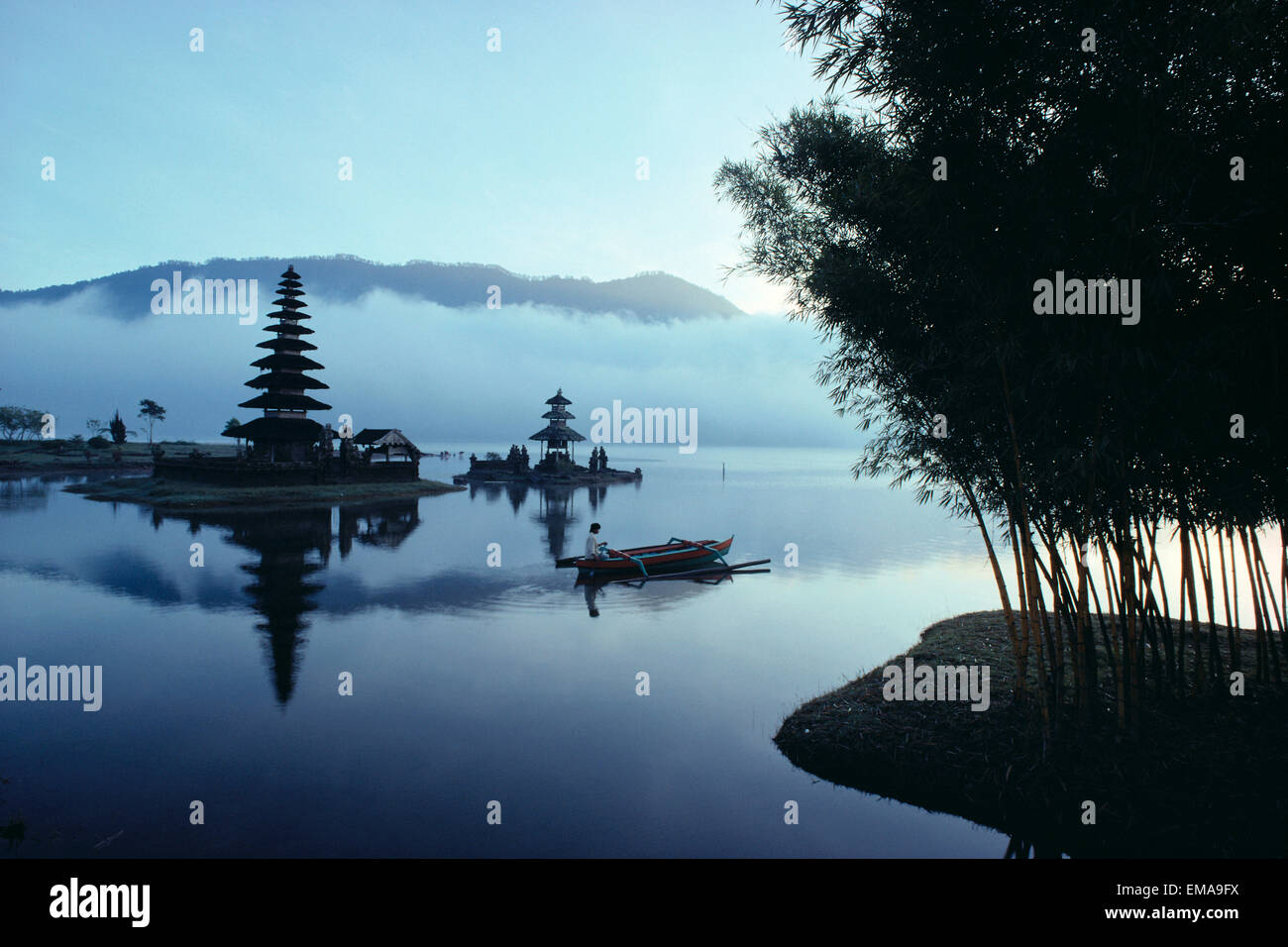 Indonesia, Bali, Lake Bratan, Ulu Danu Temple At Sunrise Reflections On ...