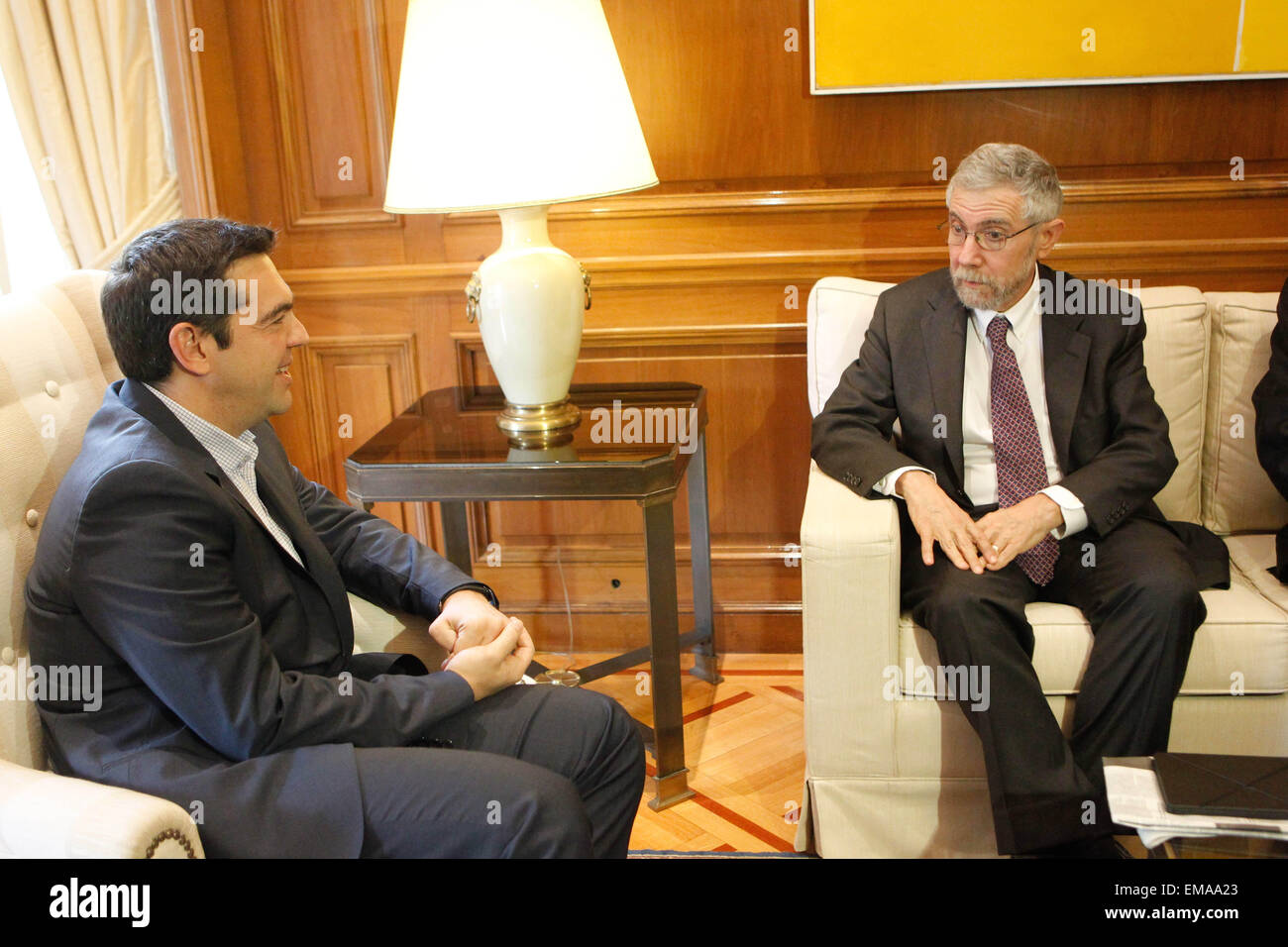 Athens, Greece. 18th Apr, 2015. Greek PM Alexis Tsipras meets with ...