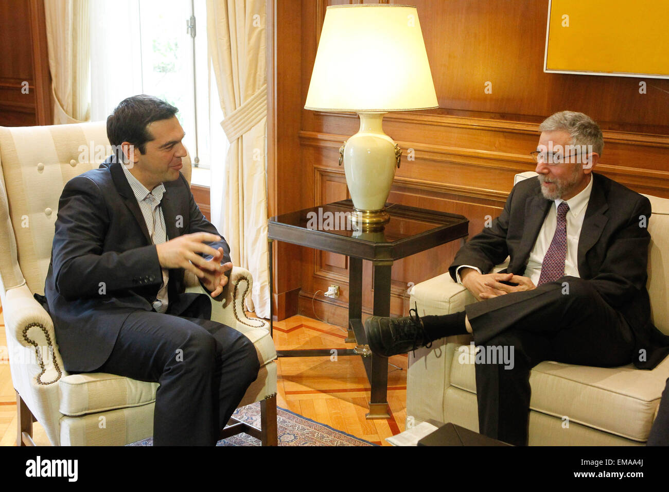 Athens, Greece. 18th Apr, 2015. Greek PM Alexis Tsipras meets with ...