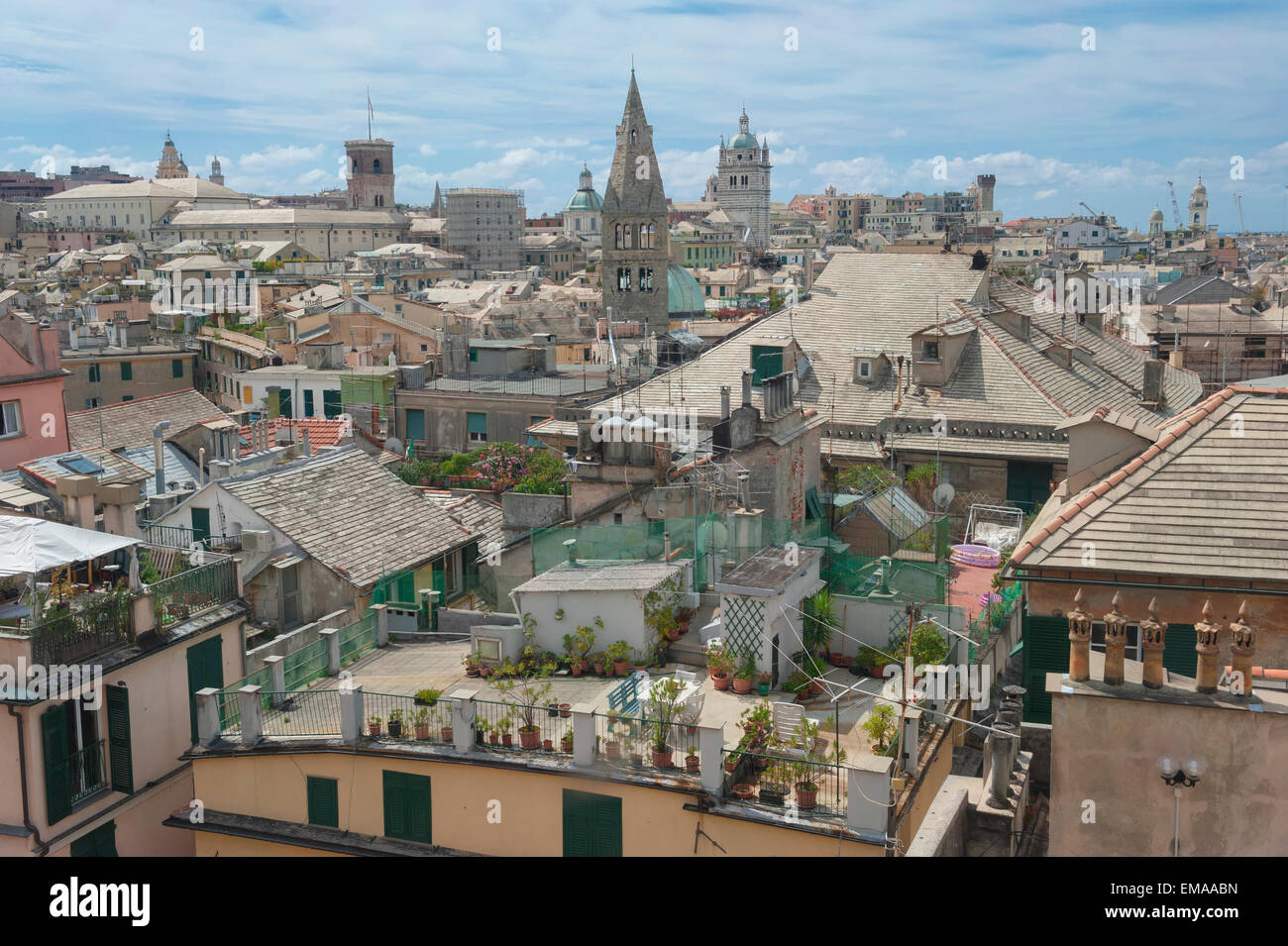 Old town Genoa centre, aerial cityscape view of Genoa's old town - the ...