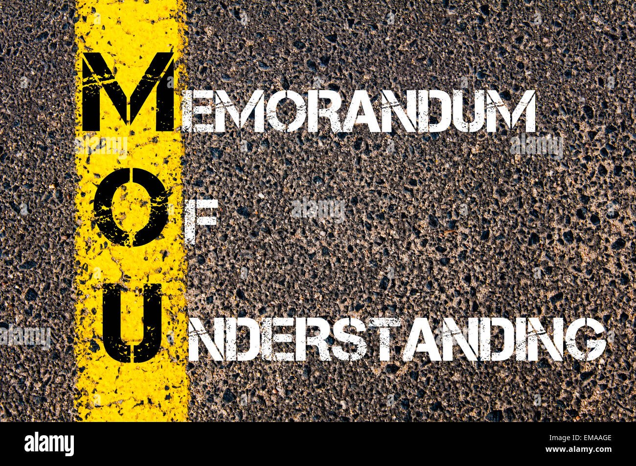 Business Acronym MOU - Memorandum Of Understanding. Yellow paint line ...