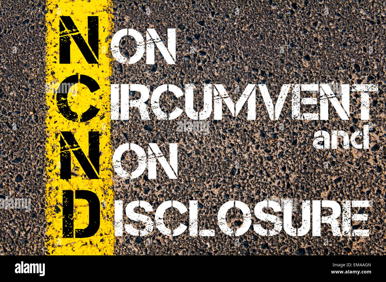 Business Acronym NCND - Non-Circumvent and Non-Disclosure. Yellow paint ...