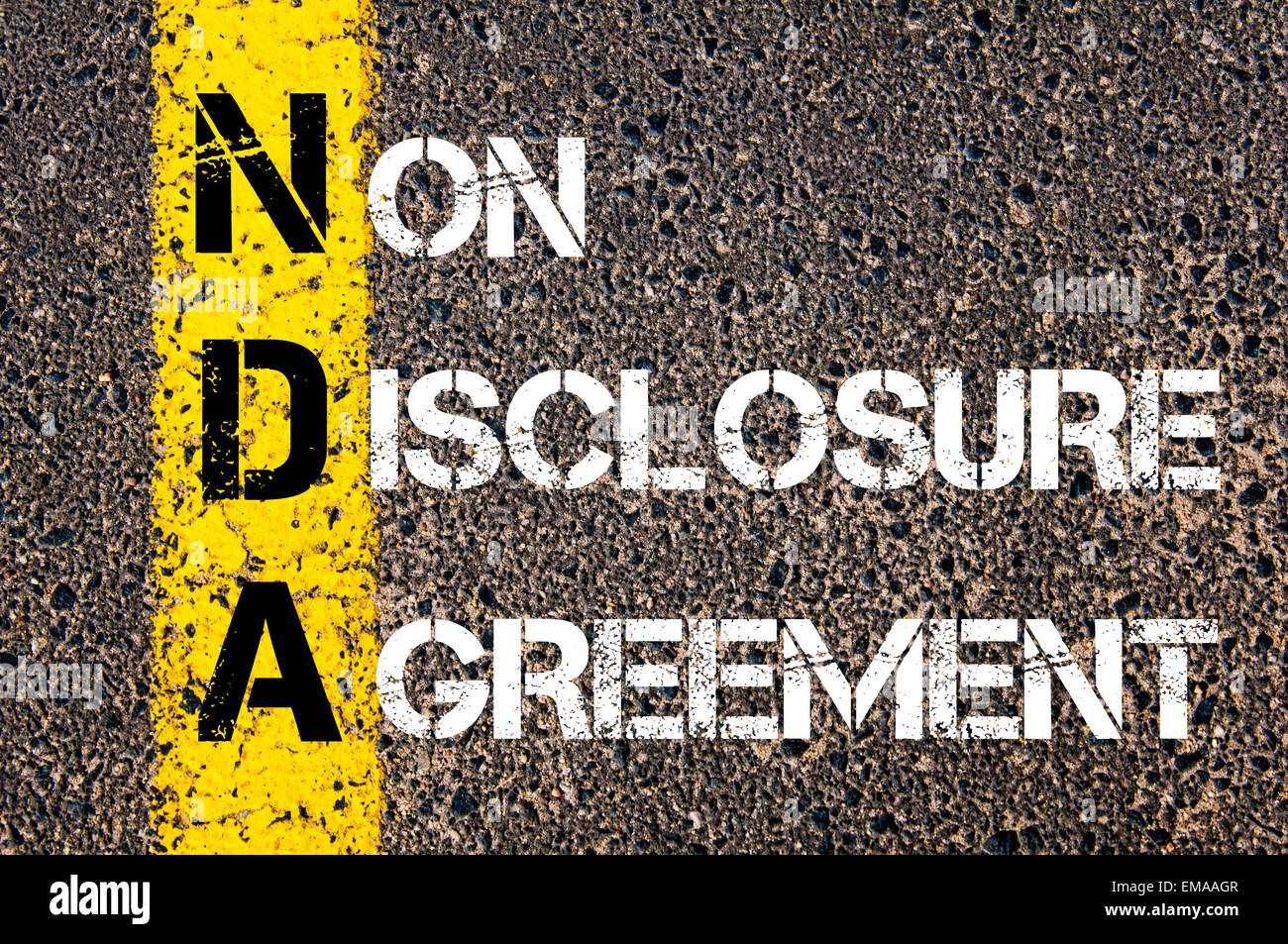 Business Acronym NDA - Non-Disclosure Agreement. Yellow paint line on ...