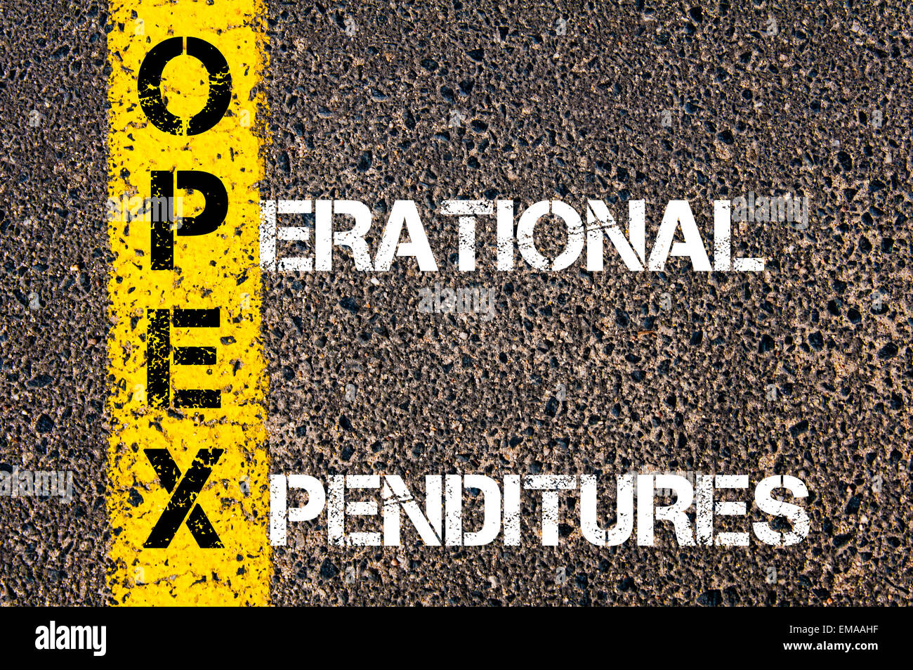 Business Acronym OPEX - Operational Expenditures. Yellow paint line on ...