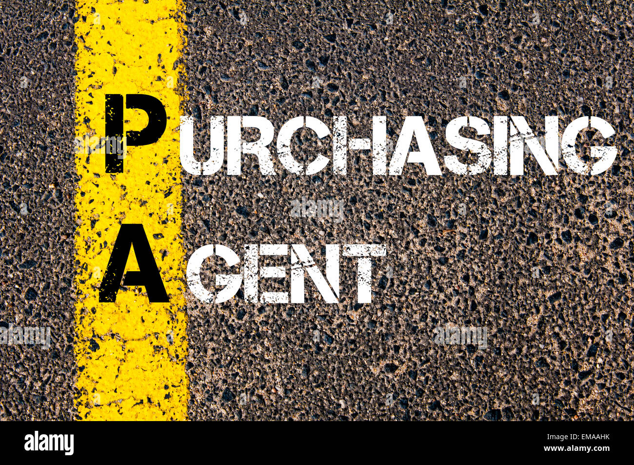 Business Acronym PA - Purchasing agent. Yellow paint line on the road ...
