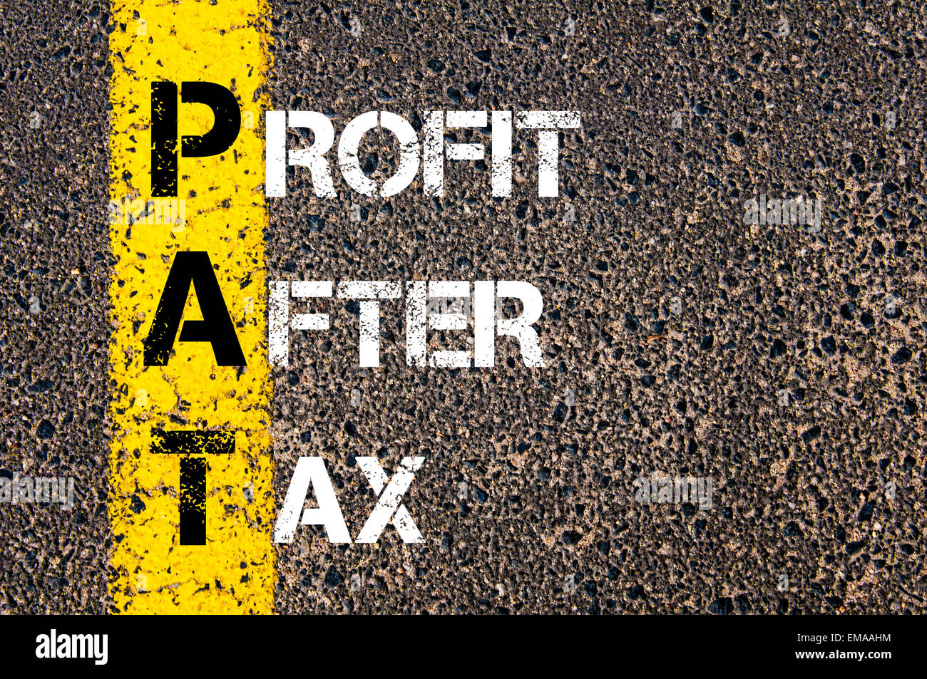 Business Acronym PAT - Profit After Tax. Yellow paint line on the road ...