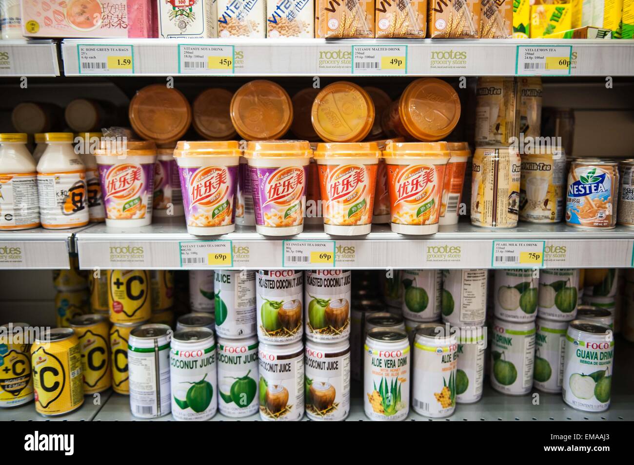 Foreign food packaging on the shelves of Warwick University supermarket ...