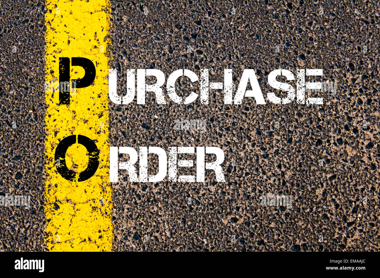 Business Acronym PO - Purchase Order. Yellow paint line on the road ...