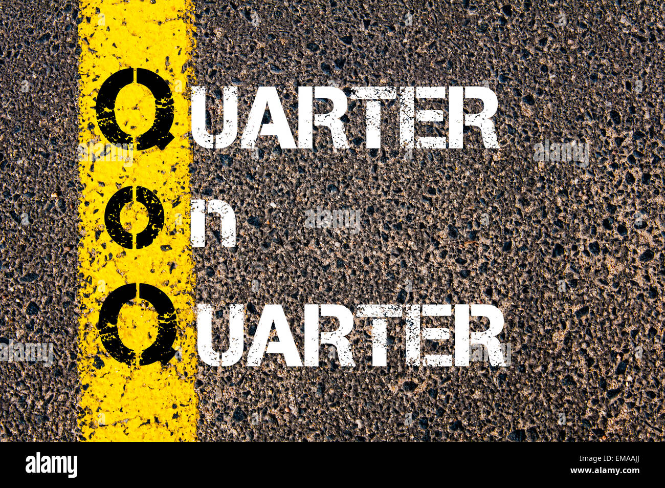 Business Acronym QoQ - Quarter on quarter. Yellow paint line on the ...