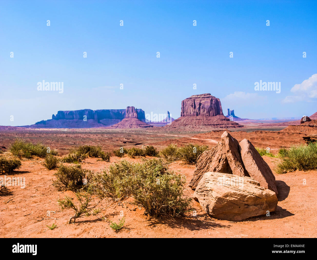 giant sandstone formation in the Monument valley under blue sky Stock ...