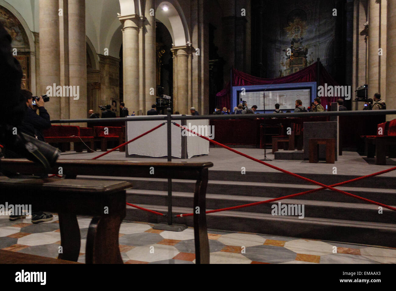 The Holy Shroud exposed at Duomo. The Shroud of Turin is a linen cloth ...