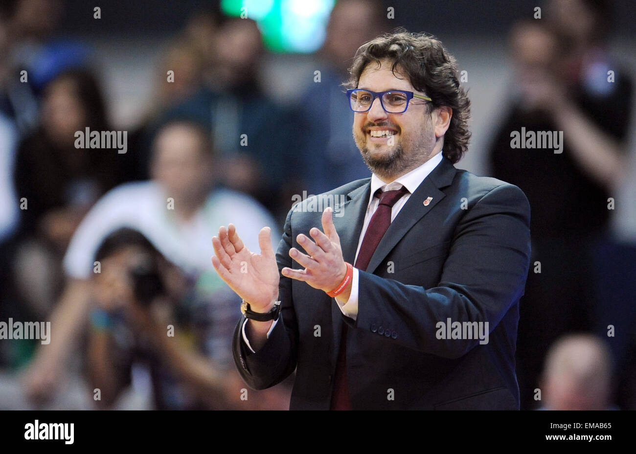 Munich, Germany. 17th Apr, 2015. Bamberg's coach Andrea Trinchieri ...