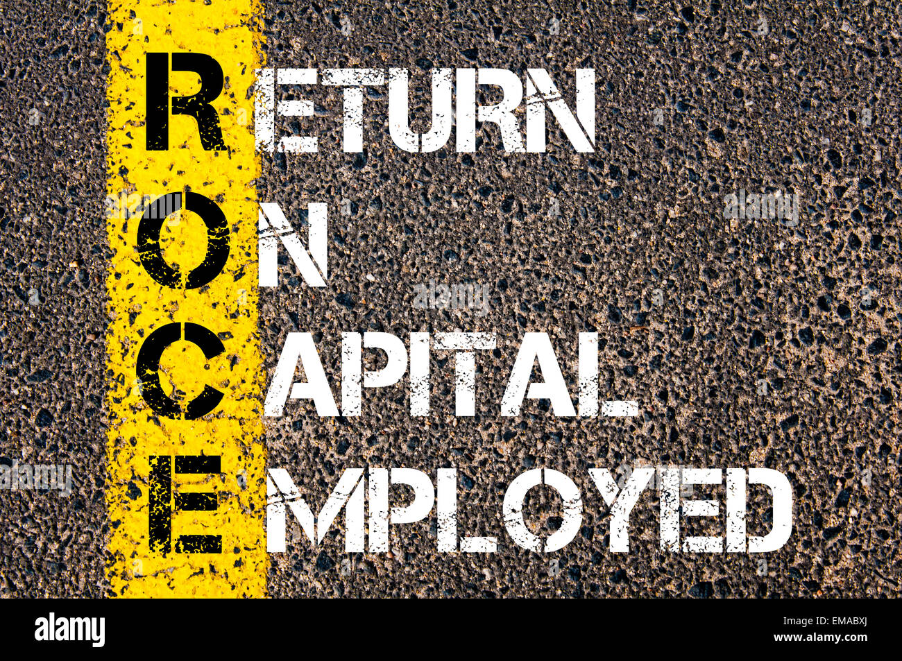 Business Acronym ROCE - Return On Capital Employed. Yellow paint line ...