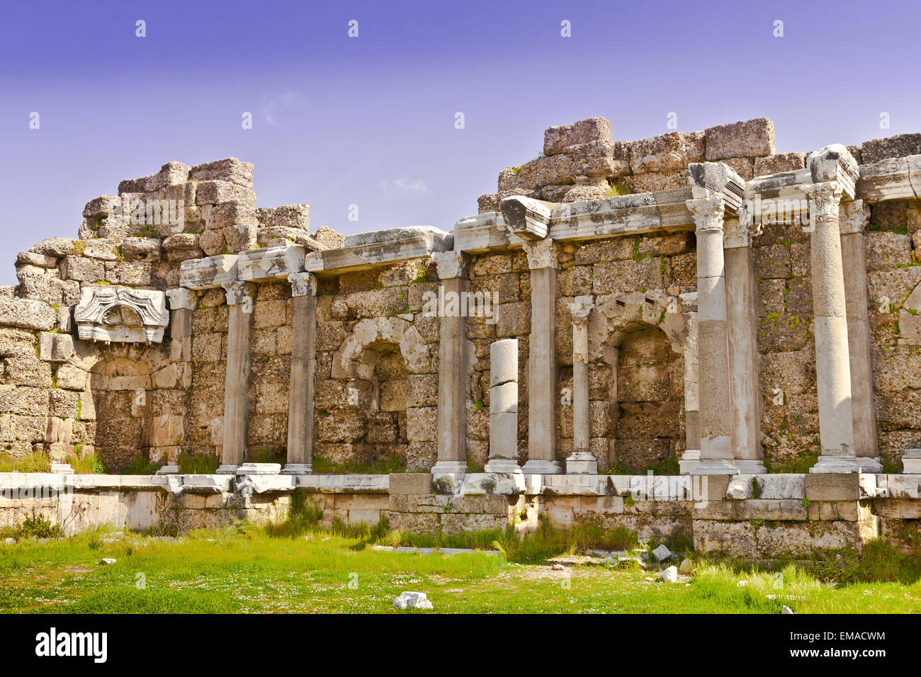 The archaeological site of byzantine hospital ruins in Side, Turkey ...