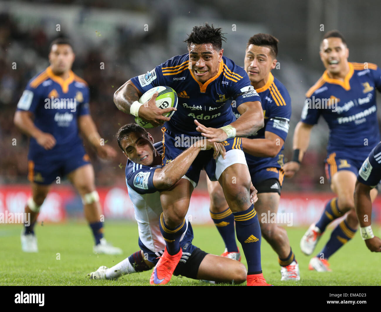 Dunedin, New Zealand. 18th Apr, 2015. Highlanders Malakai Fekitoa try ...