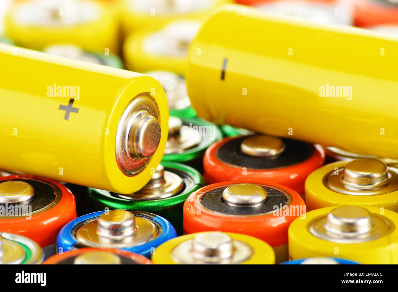 Composition with alkaline batteries. Chemical waste Stock Photo - Alamy