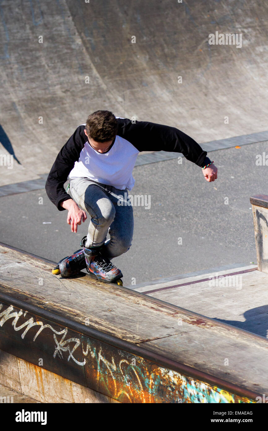 Skateboarder in mid air at skate park hi-res stock photography and ...