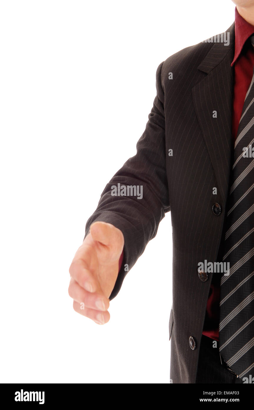 A closeup picture of a man's hand outstretched, greeting someone ...