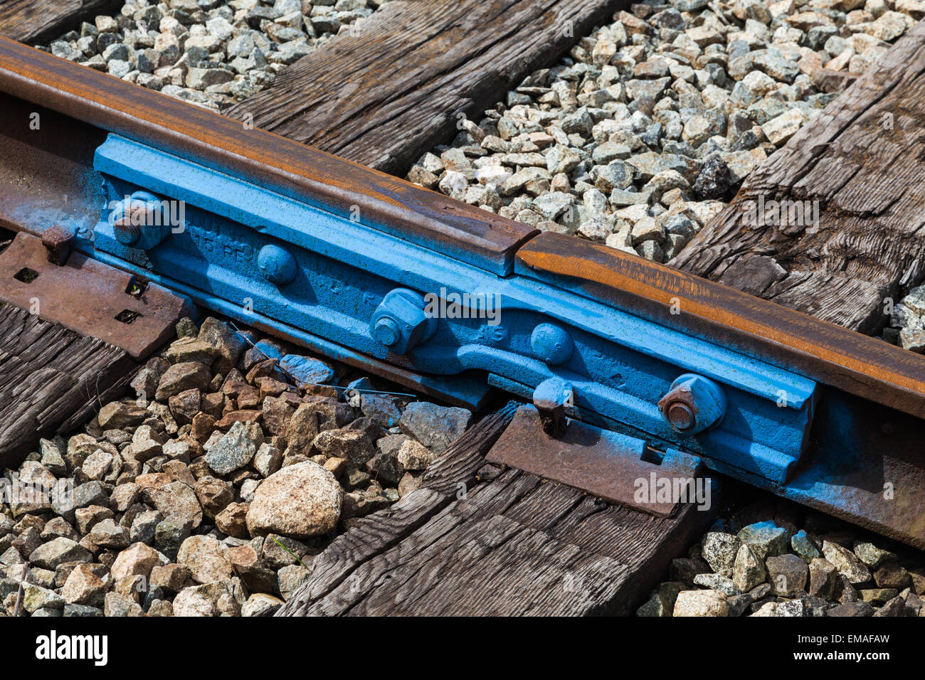 Transition joint between two sizes of railway track Stock Photo - Alamy