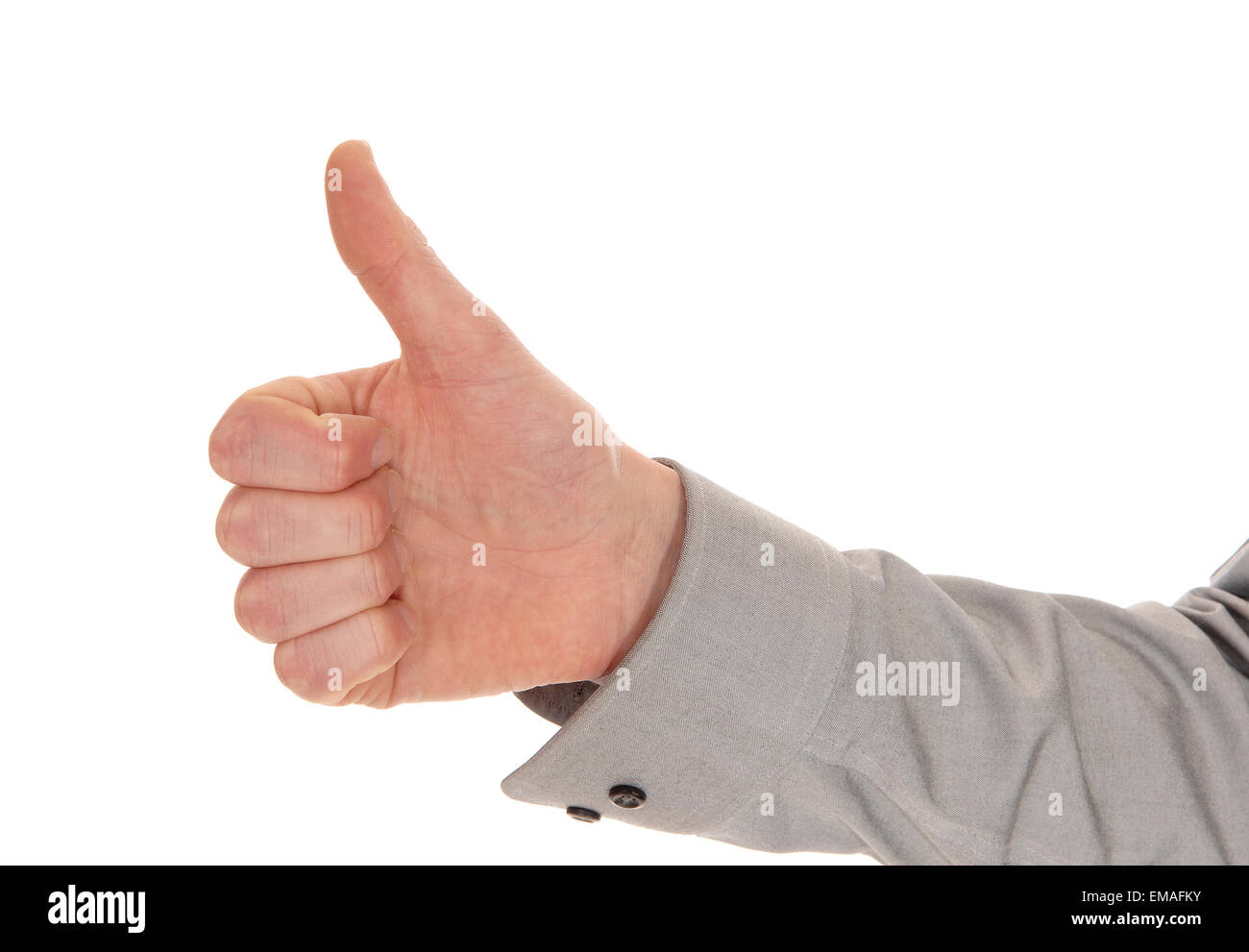A closeup picture of a man's hand with the thump up, isolated on white ...