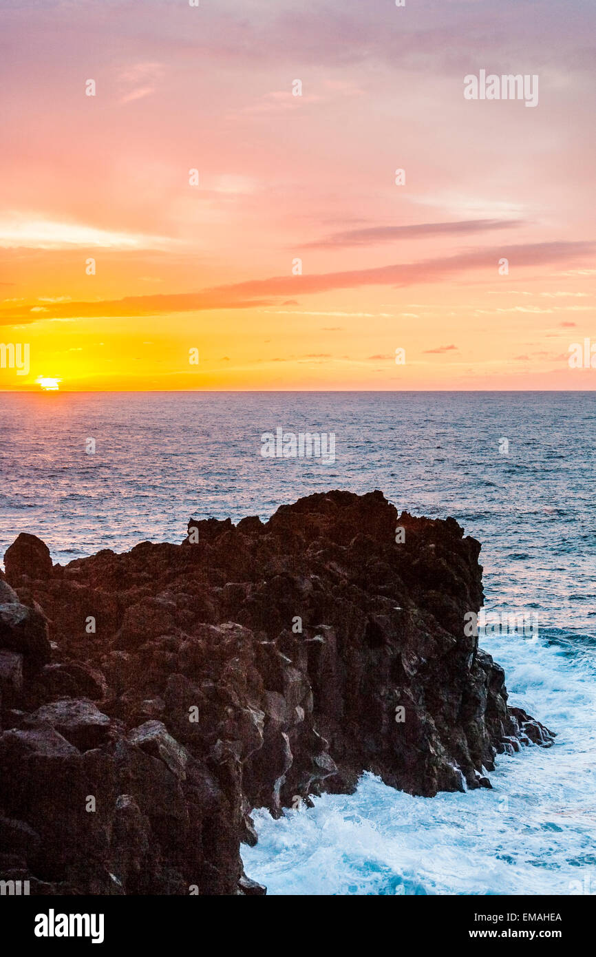 romantic sunset at the coast of Lanzarote at Los Hervideros Stock Photo ...