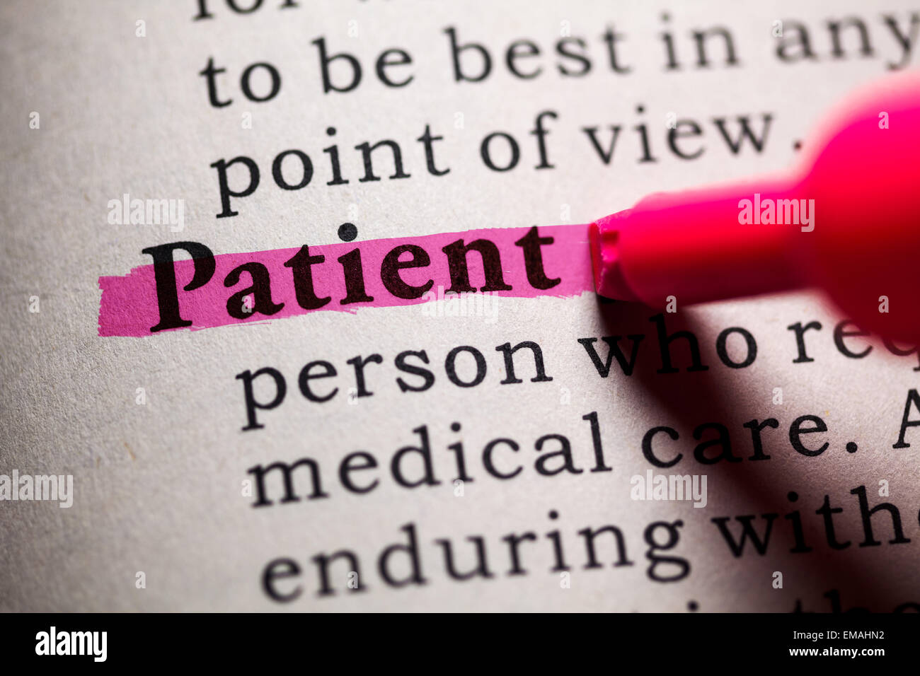 Fake Dictionary, Dictionary definition of the word Patient Stock Photo ...