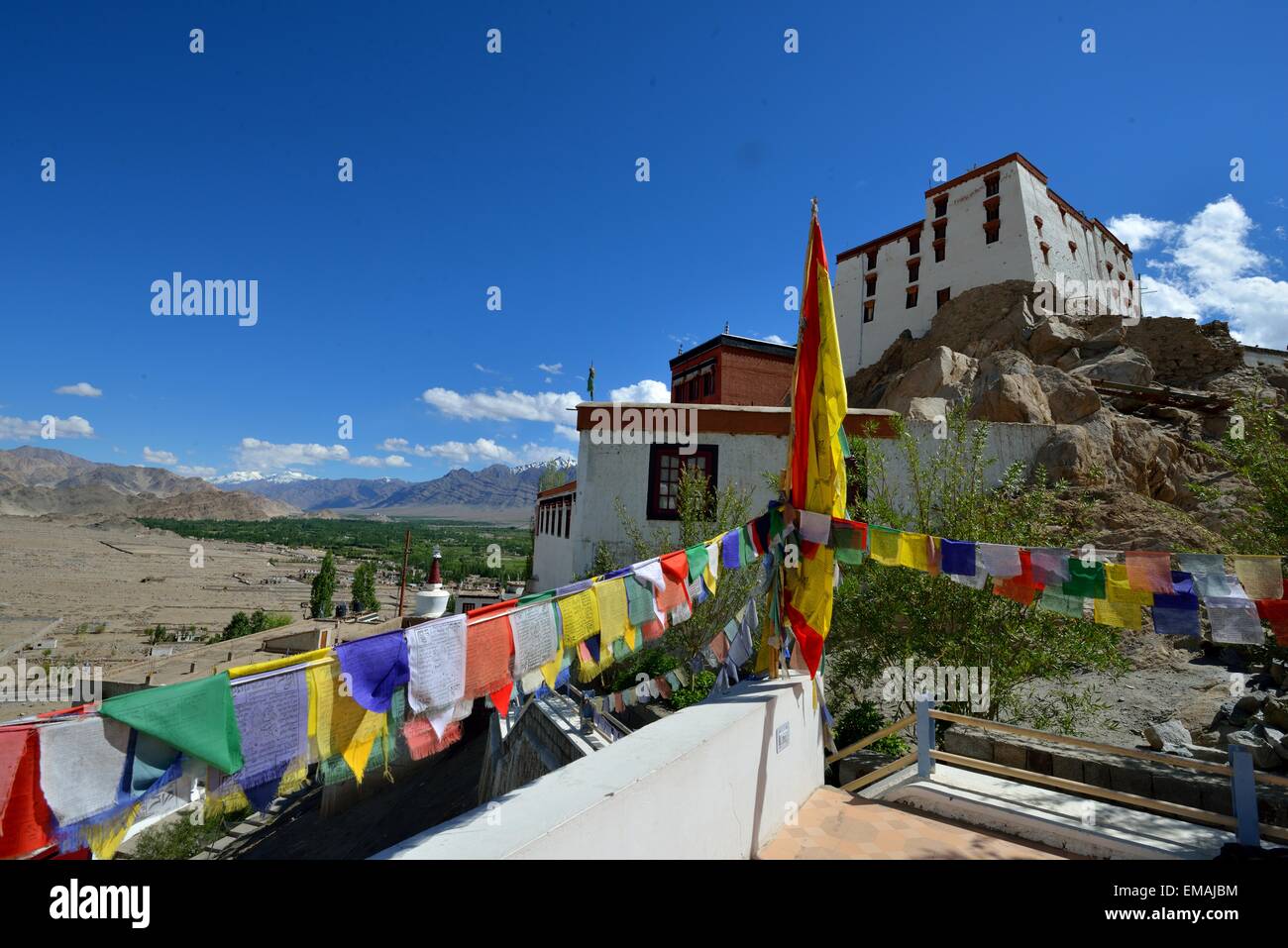 Thiksey Monastery, India, Ladakh, Buddhism, Prayer Flags Stock Photo ...