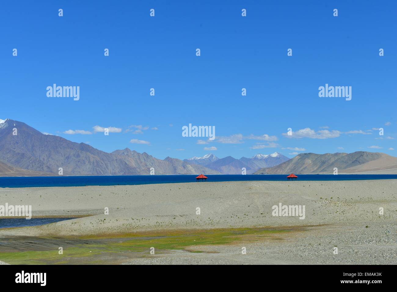 India, Ladakh, Landscape, Lake Pangong, Huts, Mountains Stock Photo - Alamy
