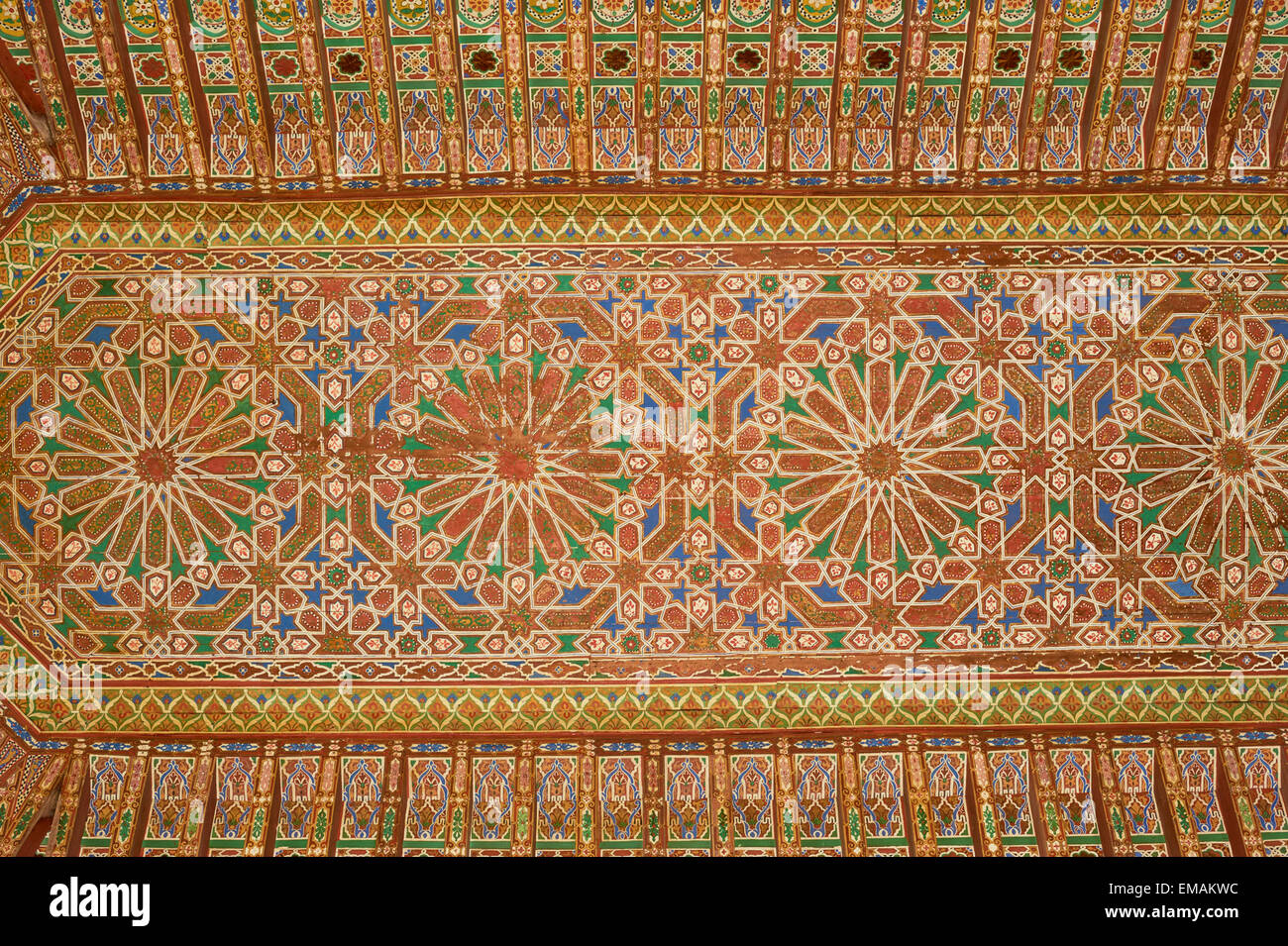 Ornate painted ceiling, Bahia Palace, Marrakech, Morocco Stock Photo ...