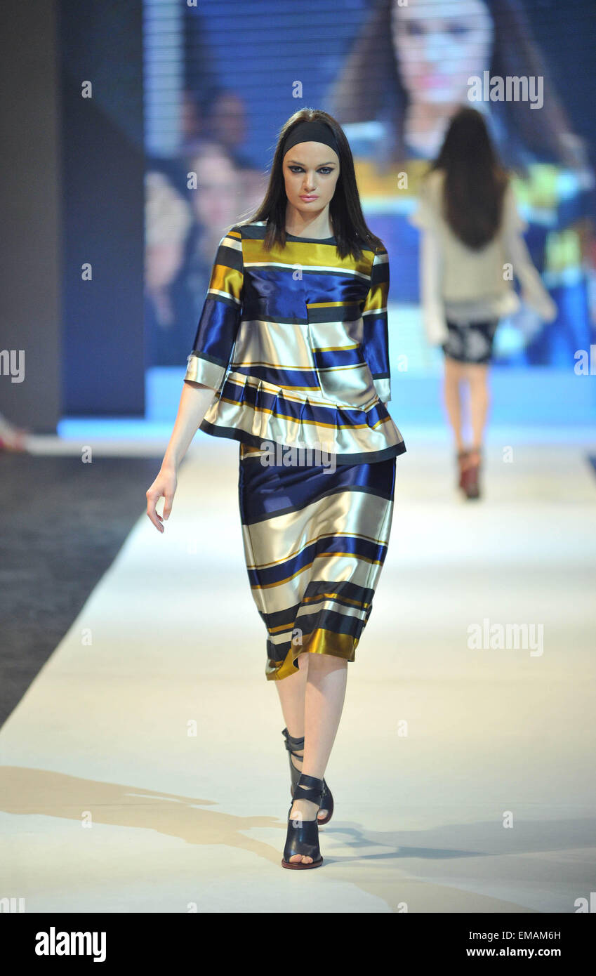 Tbilisi, Georgia. 18th Apr, 2015. A model presents a creation by ...