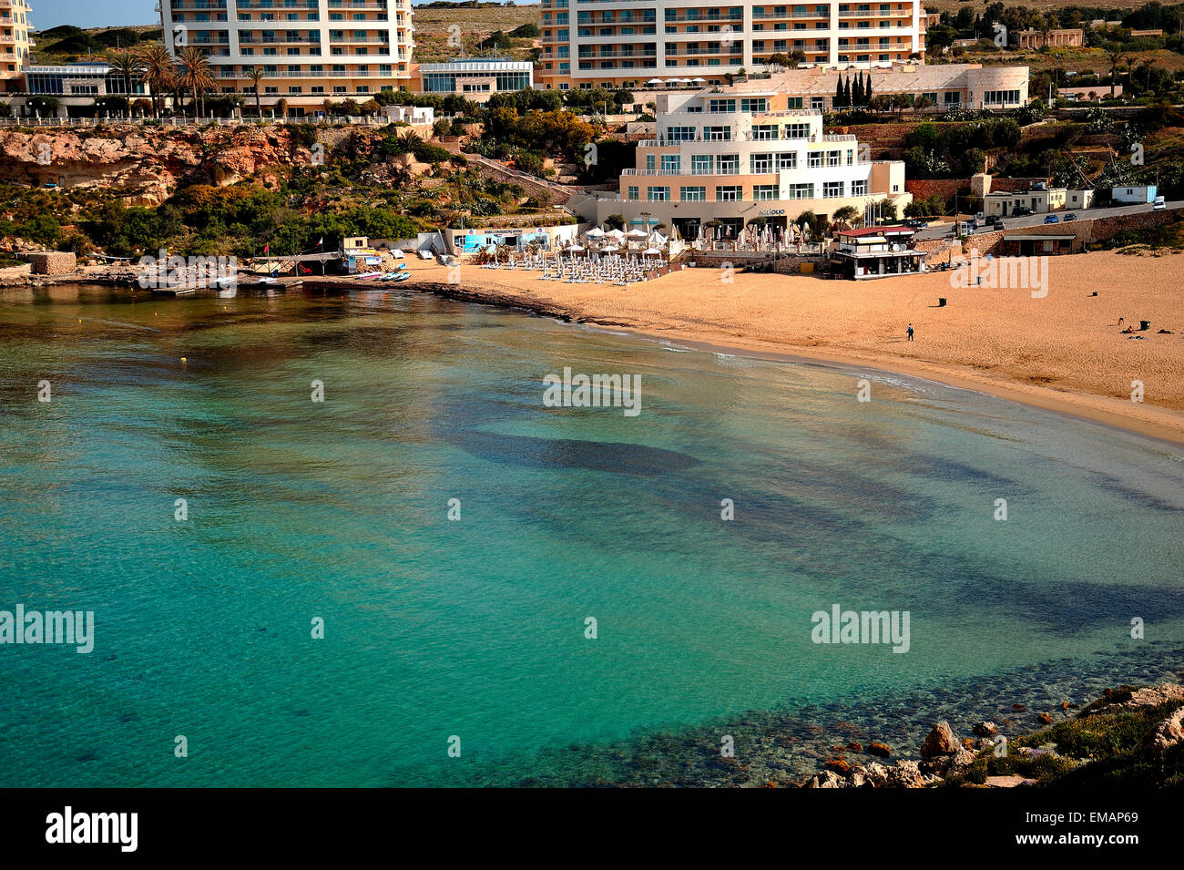 Beach and Radisson SAS Golden Sands Resort and Spa, Golden Bay, Malta ...