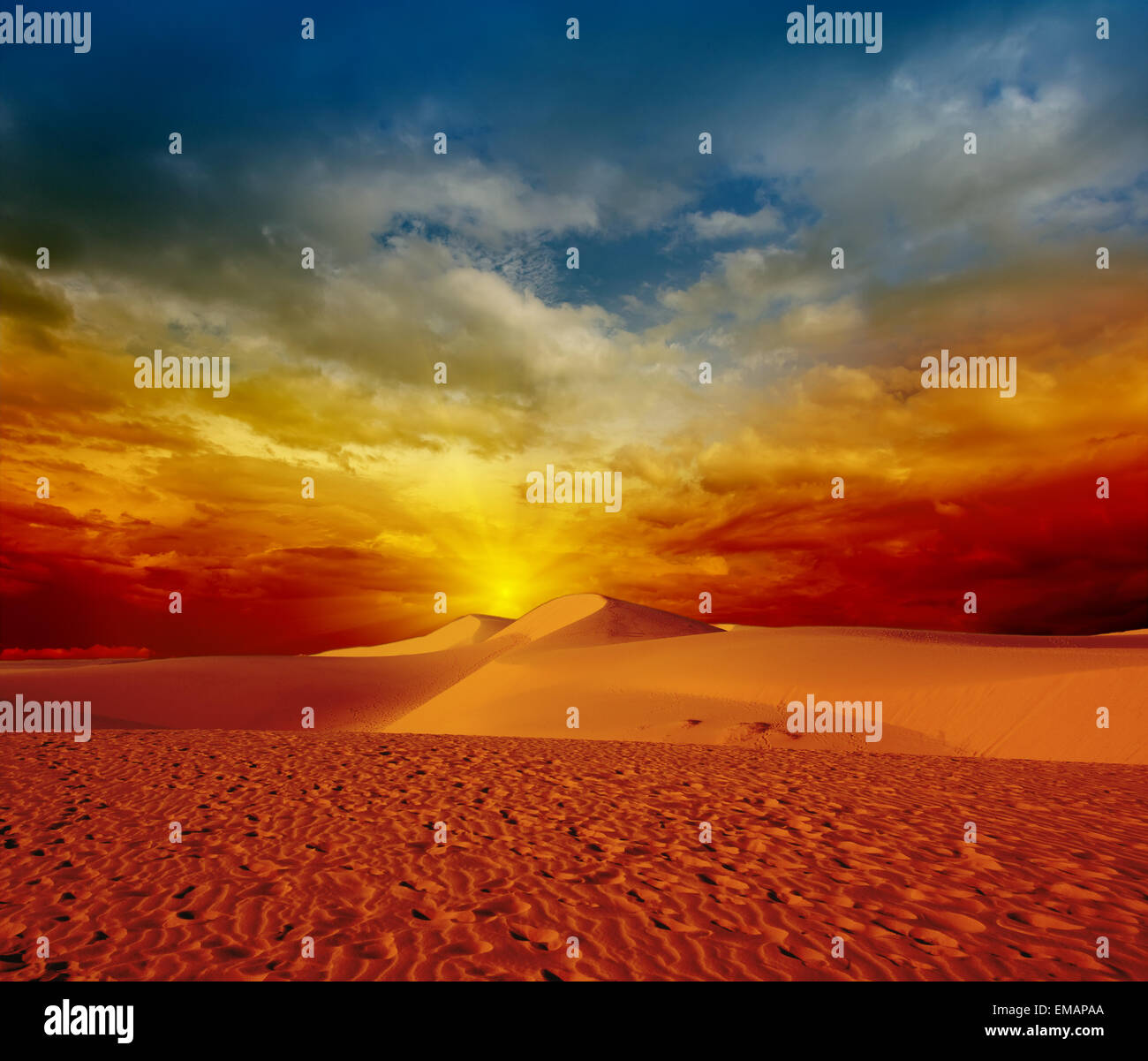Sandy desert at sunset time Stock Photo - Alamy